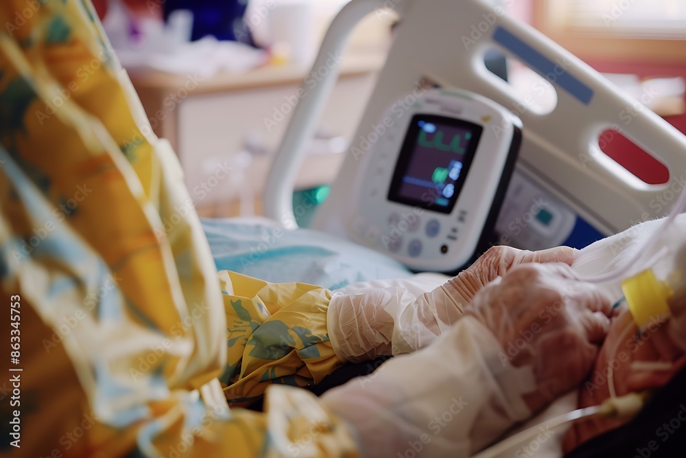 Healthcare worker using a pulse oximeter to check a patient's oxygen ...