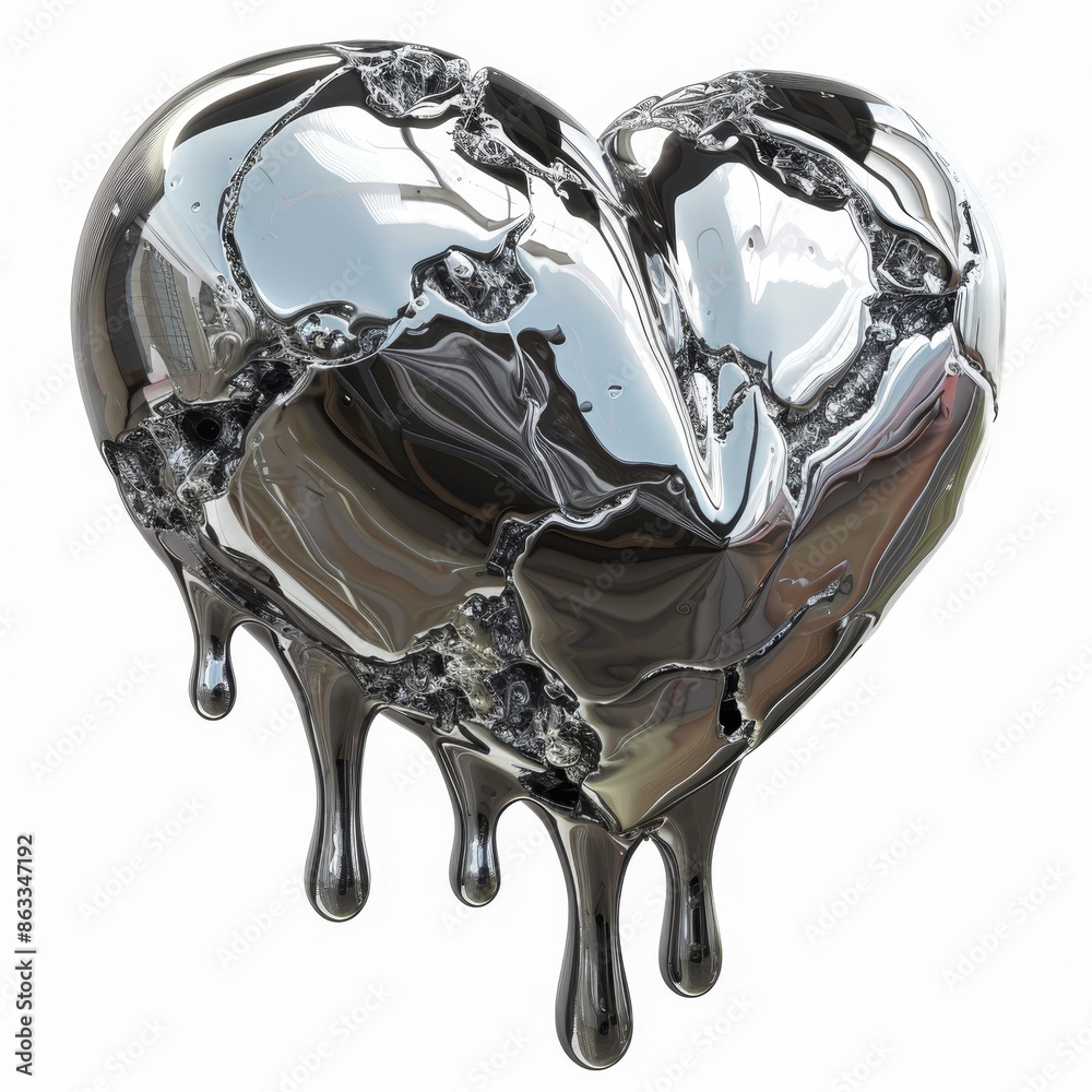 3d metal chrome y2k silver jewelry love heart but broken. Futuristic ...