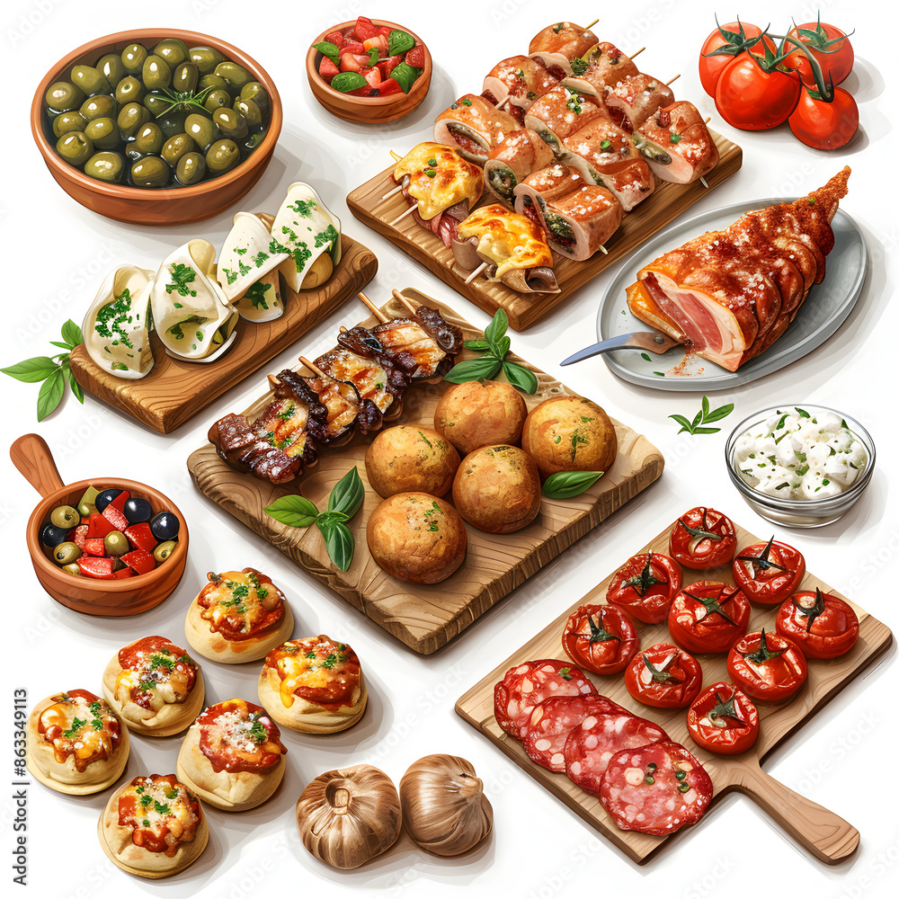 Pinchos and tapas typical of the basque country, spain. selection of ...