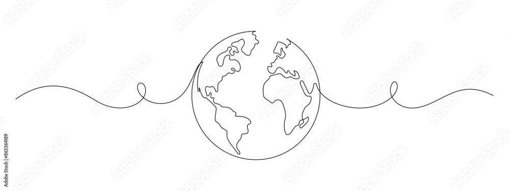 One continuous line drawing of Earth globe. World map and planet symbol ...