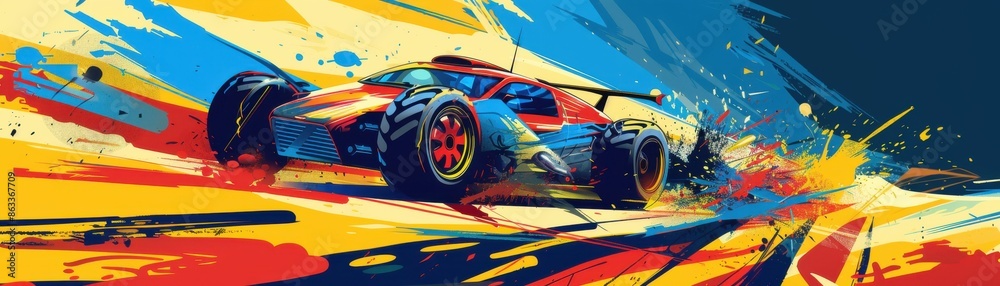 Speeding race car on a colorful abstract background. Design for racing ...