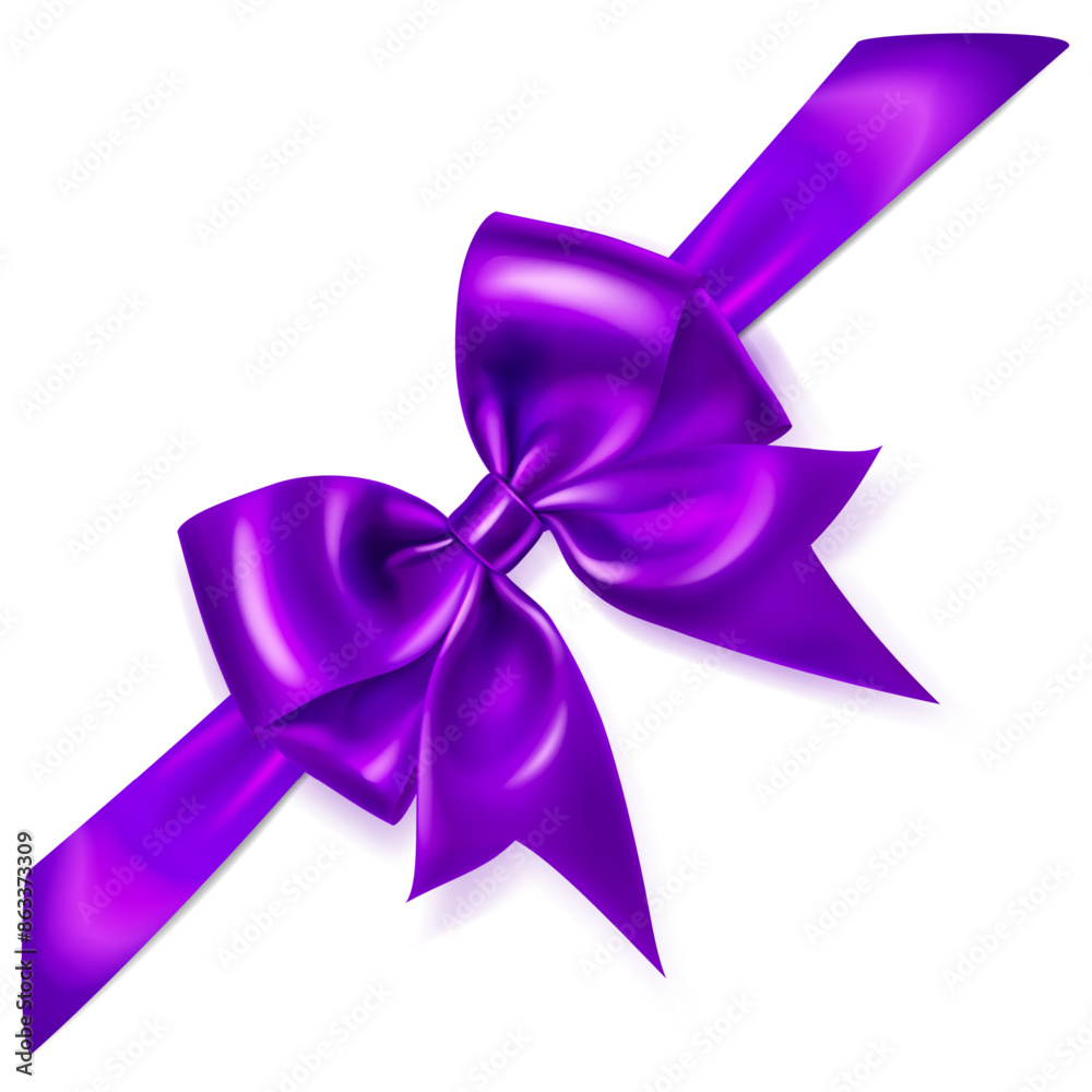 Beautiful large purple shiny bow with diagonal ribbon and soft shadow ...