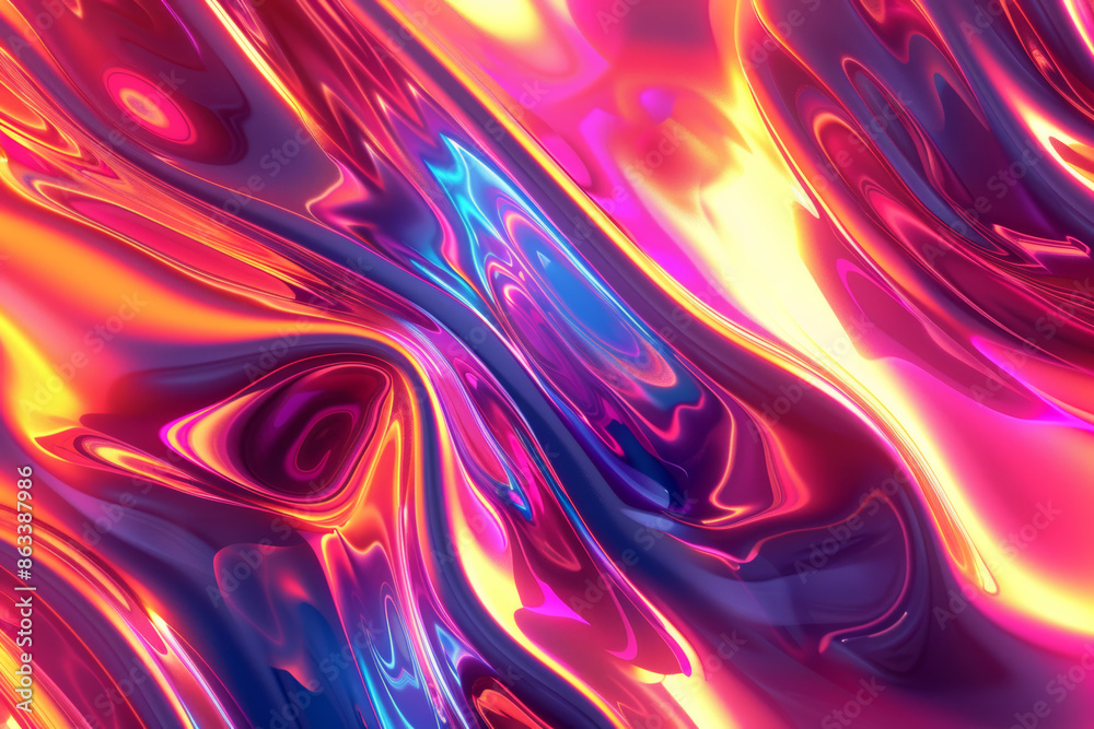 Abstract neon background. Modern fluid holographic neon curved glossy ...