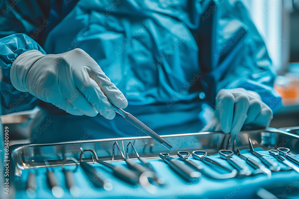 Medical staff preparing surgical instruments an operating room ...