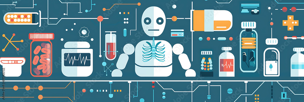 Pharmacy icons illustrating automated medication dispensing systems ...