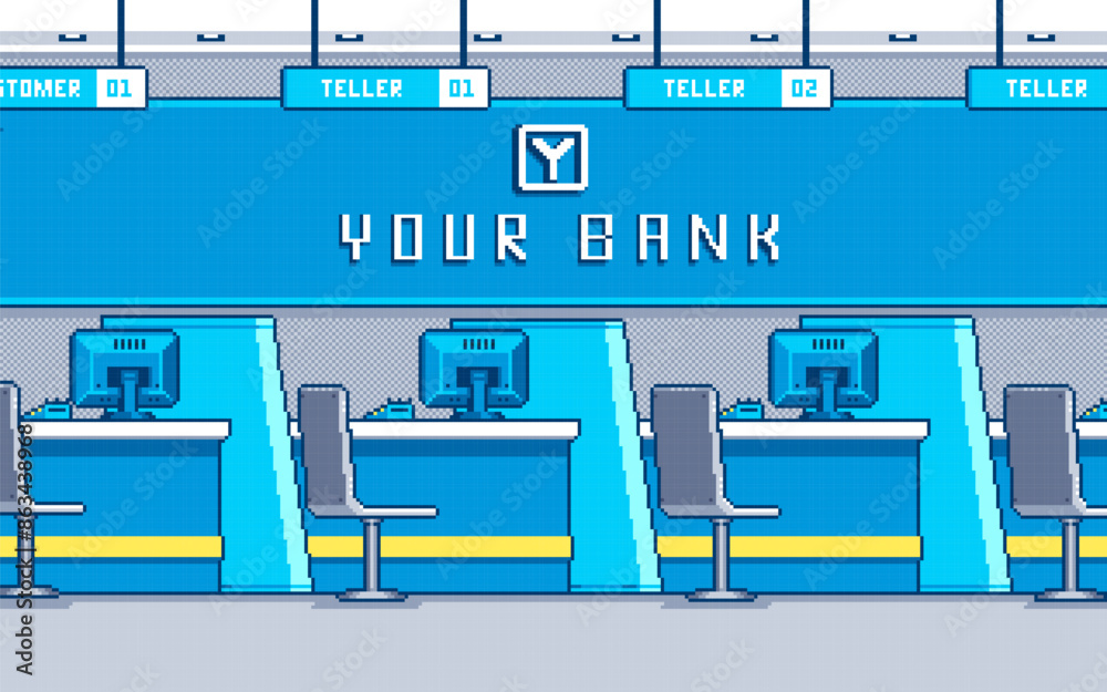 Pixel art illustration Inside Bank Background. Pixelated Bank ...