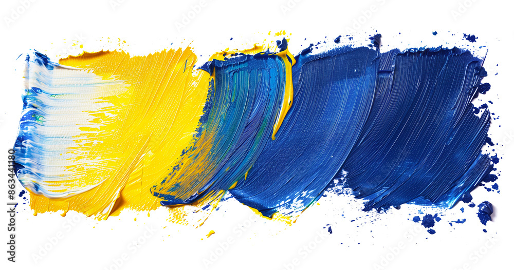 Yellow blue brush stroke isolated on white background. Blue abstract ...