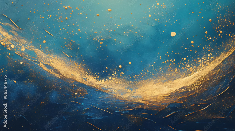 Abstract blue and gold background with copy space text for design ...