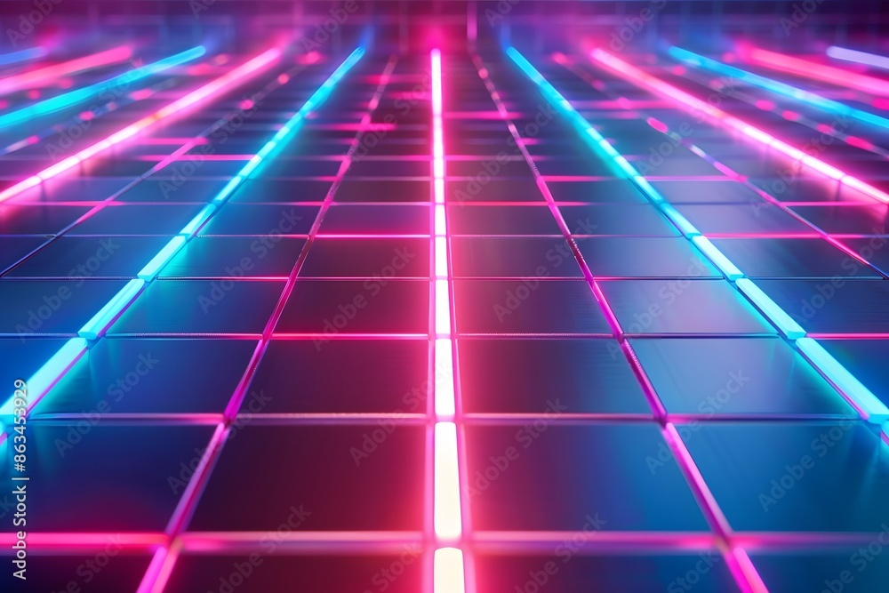 Synthwave grid patterns with LED light signs and neon color palettes ...
