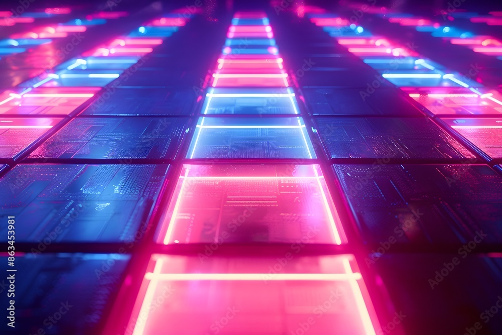 Synthwave grid patterns with LED light signs and neon color palettes ...
