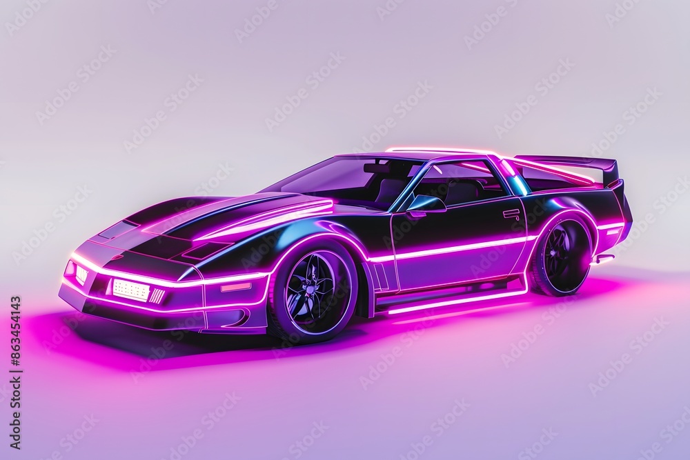 Synthwave-inspired car with neon lights and an LED light sign ...