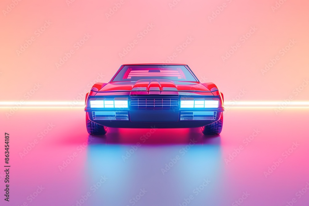 Synthwave-inspired car with neon lights and an LED light sign ...