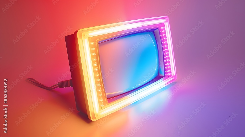 An LED light sign shaped like an iconic 80s TV show logo., isolated ...