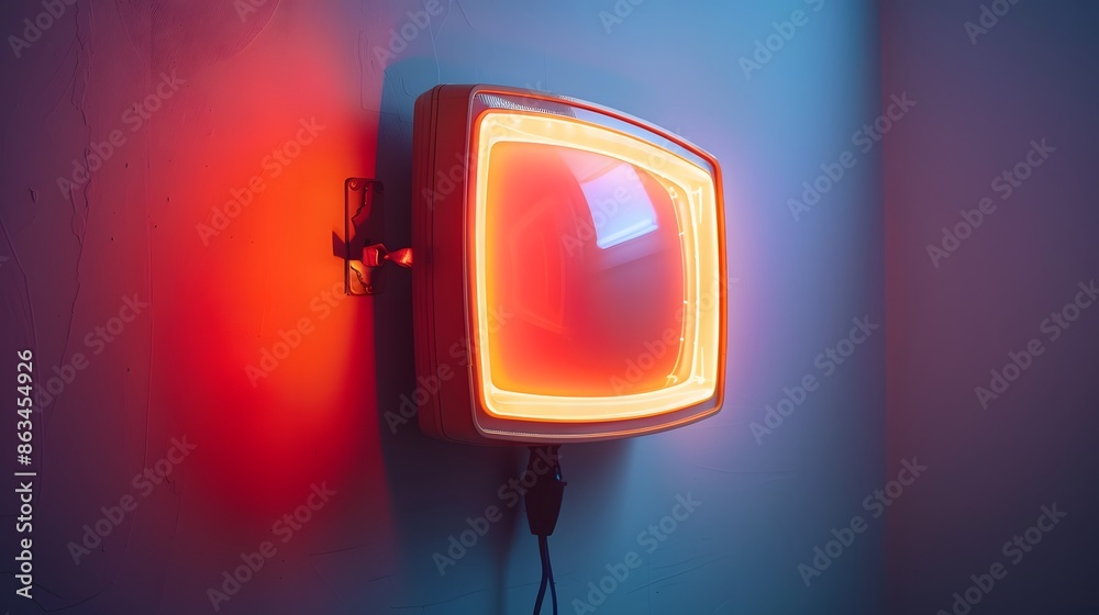 An LED light sign shaped like an iconic 80s TV show logo., isolated ...