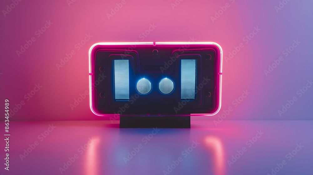 An LED light sign shaped like an iconic 80s TV show logo., isolated ...