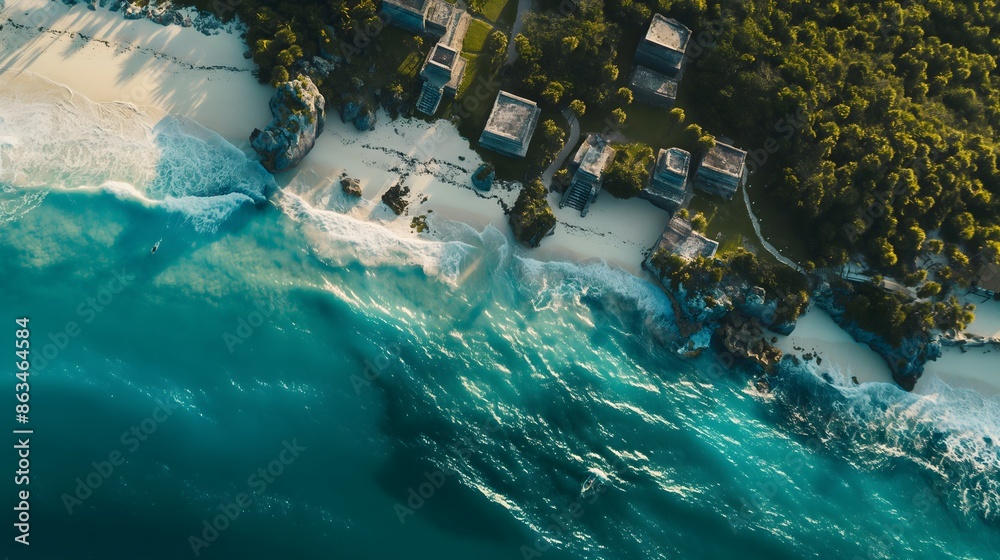 1. Aerial view of Tulum Beach, Mexico, showcasing its stunning ...