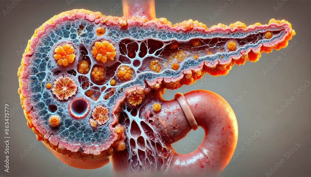 Highly Detailed Illustration of a Human Pancreas Highlighting the Duct ...