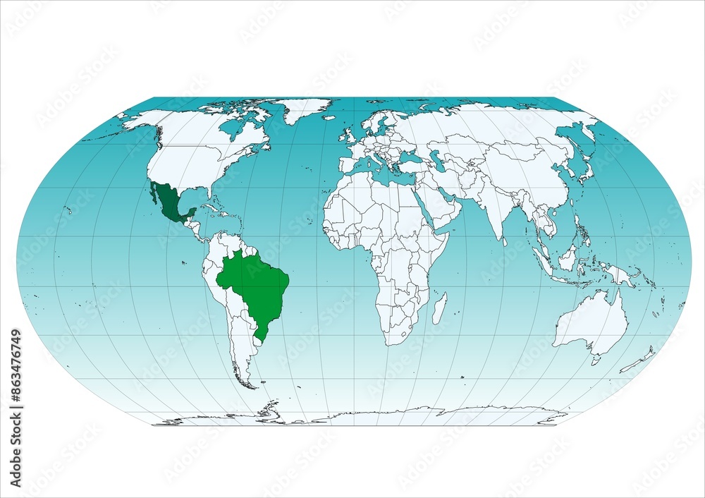 México y Brasil en el mapa mundial Stock Illustration | Adobe Stock