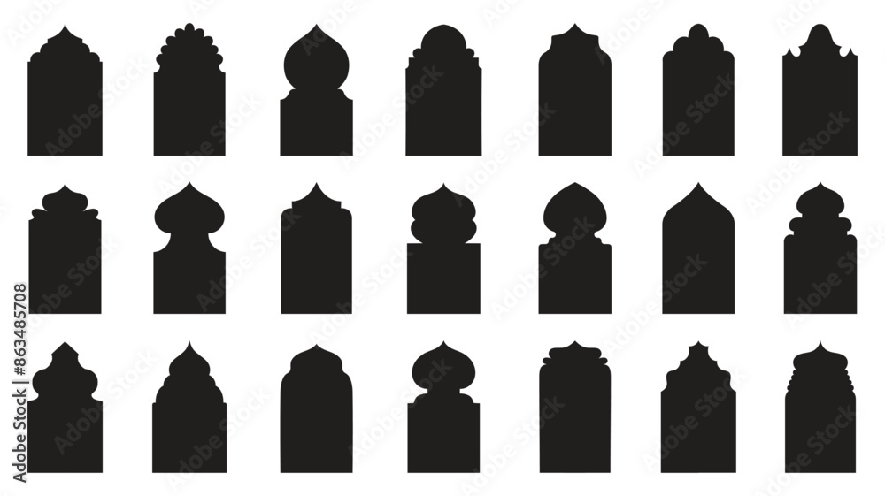 Collection of traditional Islamic window or door shapes.Ramadan shapes ...