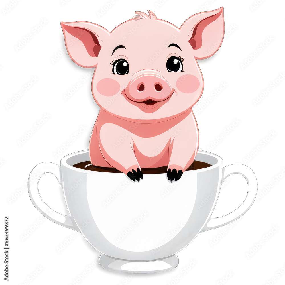 Cute Pink Teacup Pig Cartoon Character PNG, Transparent Background, Pig ...
