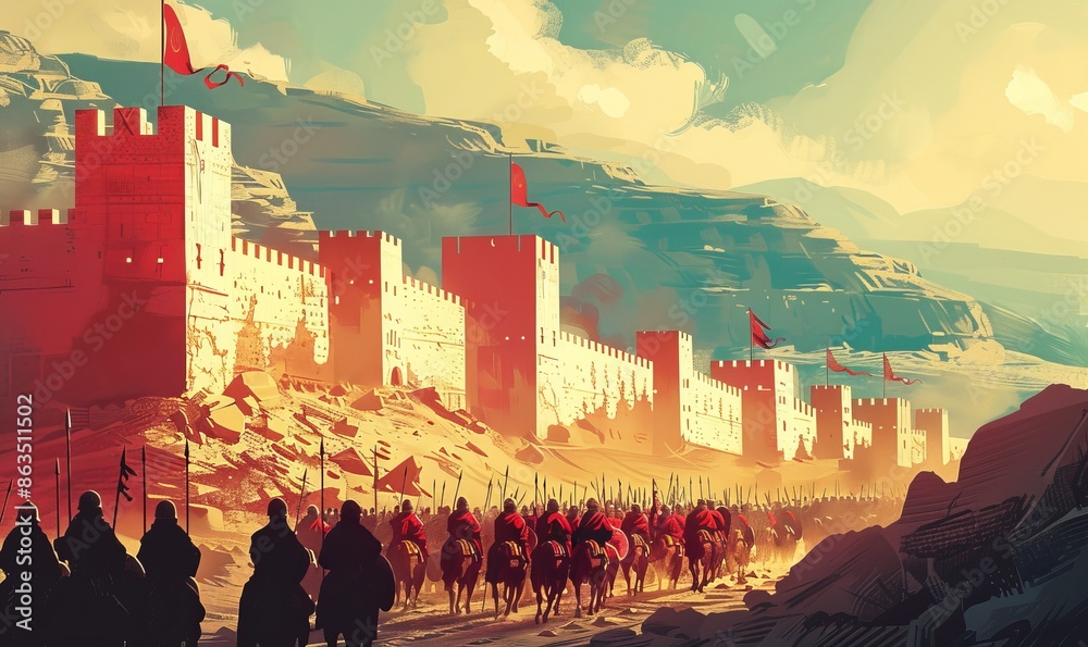 The Battle of Jericho. The walls of Jericho collapsing as the ...