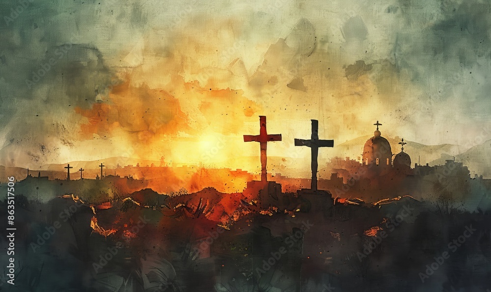 View on the three Crosses on Golgotha from the Holy Sepulchre at ...