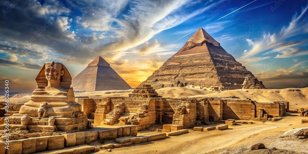 Egyptian pyramids and sphinx in a high-quality 4k background image ...