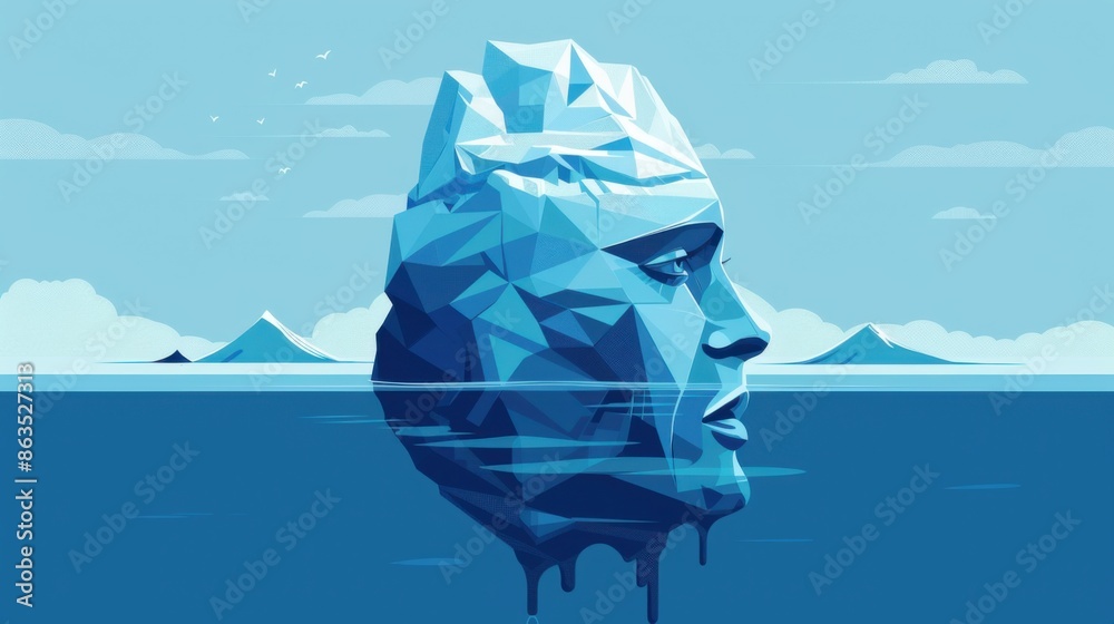 Illustration depicting Freud's iceberg model, highlighting conscious ...