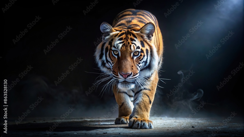 Majestic tiger prowling in the darkness of the night, tiger, night, wildlife, predator, stalking ...
