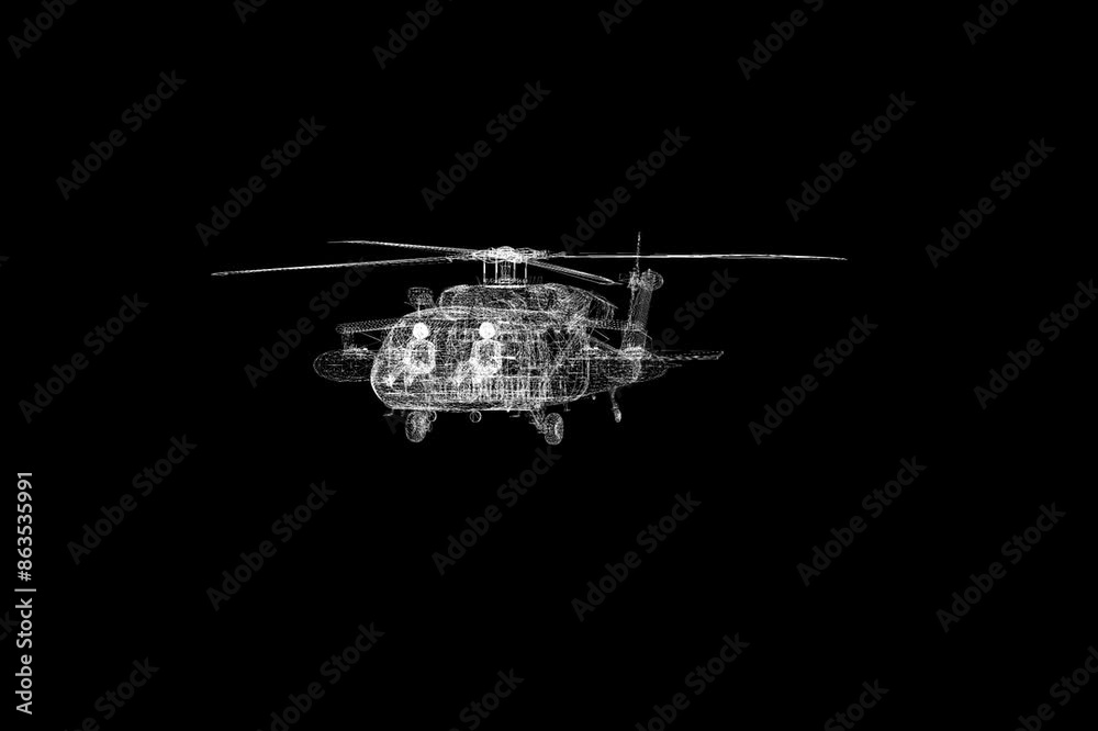 This video features a 3D rendering of a Black Hawk helicopter, rendered ...