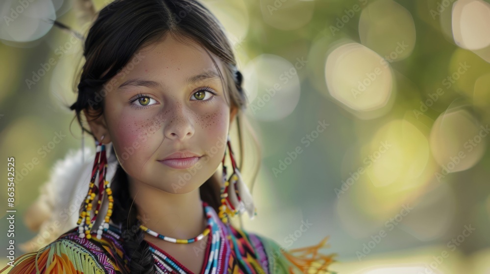The close up picture of the native american teenage is wearing the ...