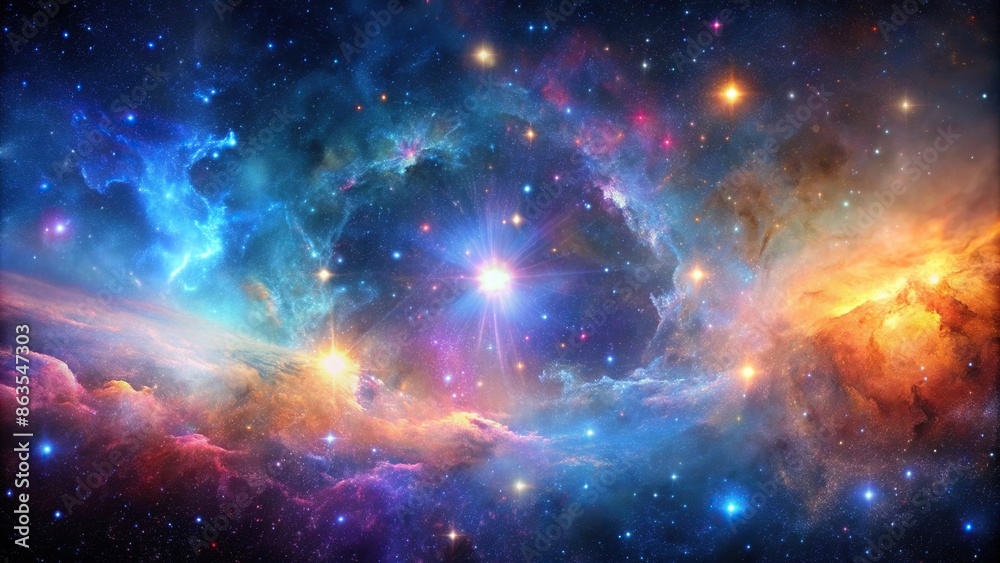 Equirectangular projection space background with colorful nebula and ...