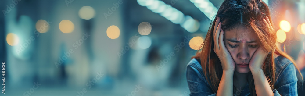 Individual displaying concern while holding head due to symptoms of ...