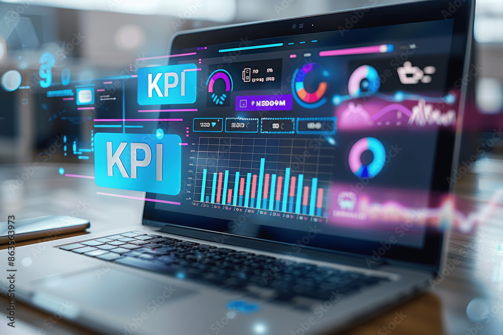 KPI analytics dashboard laptop screen graphs charts performance ... KPI analytics dashboard laptop screen graphs charts performance ...