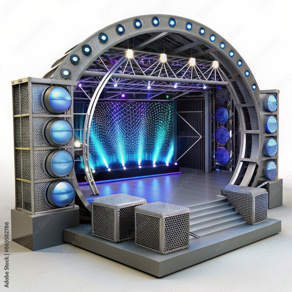 3D Render of a Pop Music Stage with LED Screens, on isolated white ...