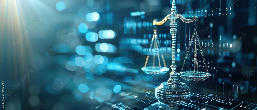 AI-powered legal system, futuristic scales of justice, digital and high ...