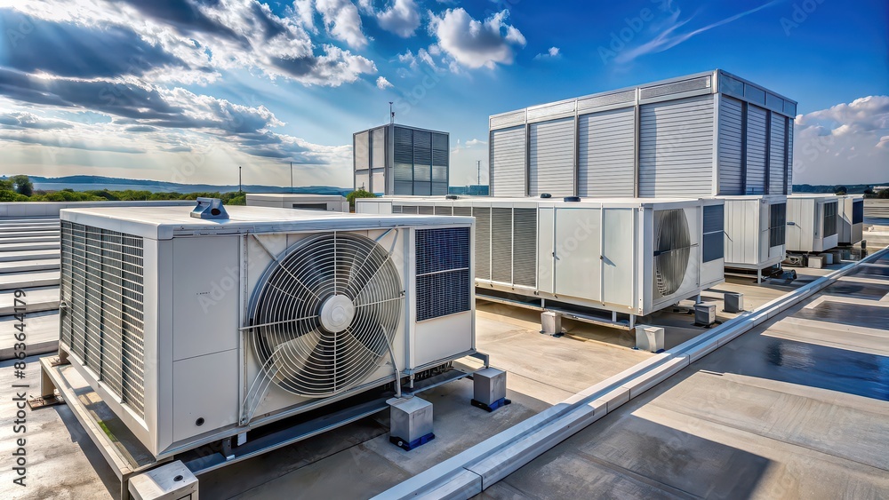 Commercial air conditioning and ventilation units installed on the roof ...
