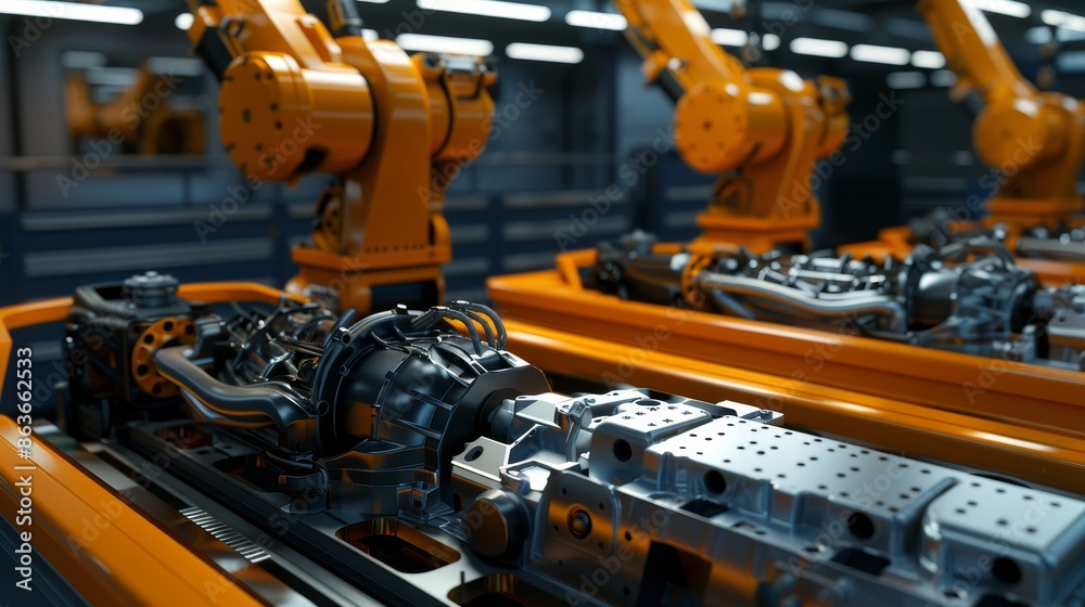 Seamless Automation HighTech Robots Assembling Engine in Car Chassis ...