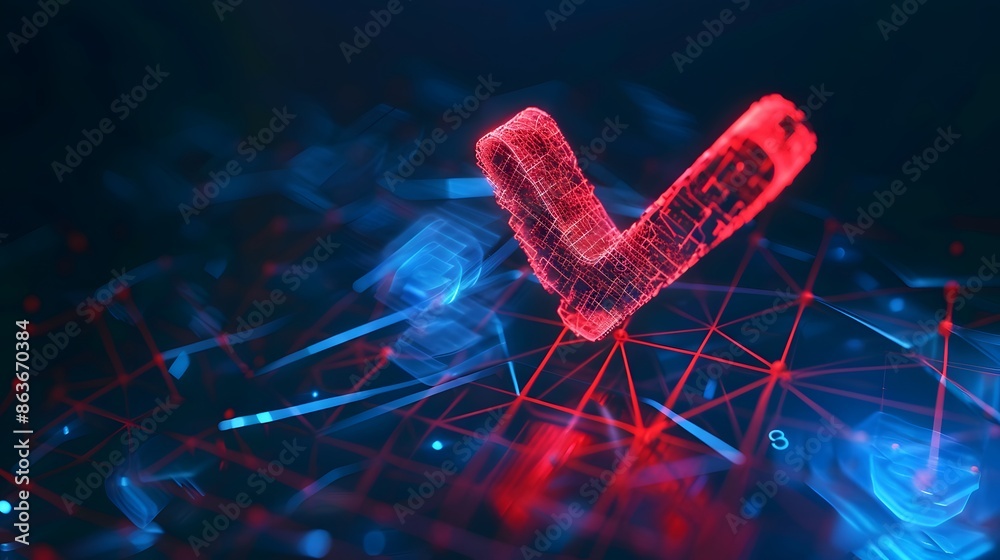 A red check mark is on a red background. The check mark is tilted and ...