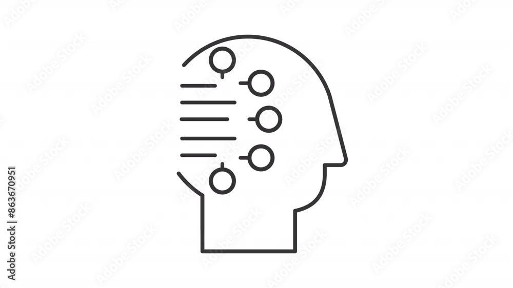 Ai brain line animation. Neural implants animated icon. Moving signals ...