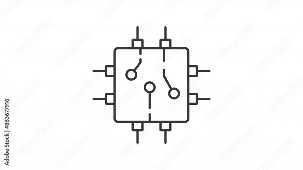 Microcontroller line animation. Circuit board animated icon. Connecting ...