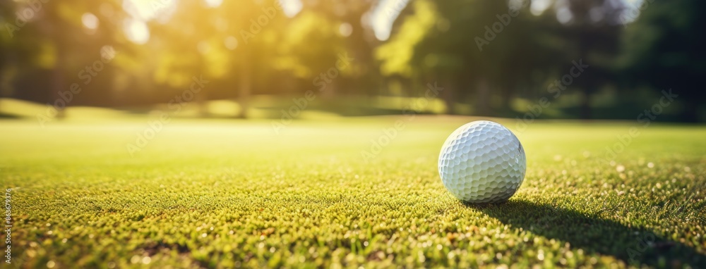Green grass with golf ball close-up in soft focus at sunlight. Golf ...