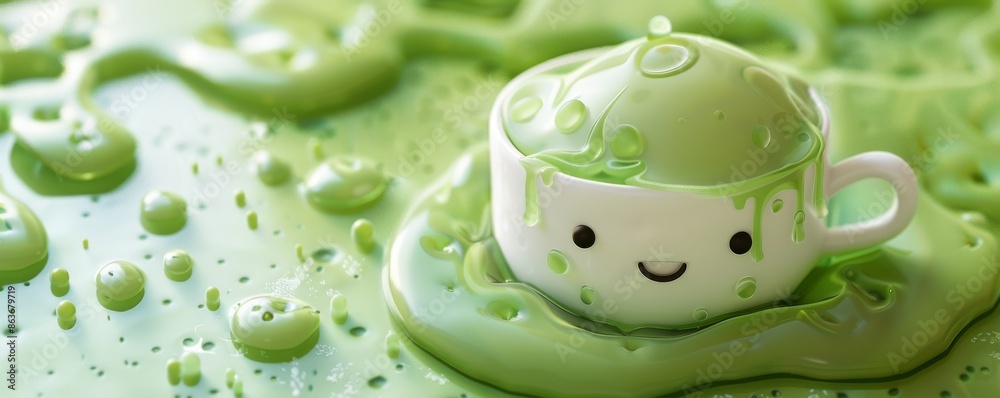 Cute kawaii cup of matcha latte with happy face in green liquid Stock ...