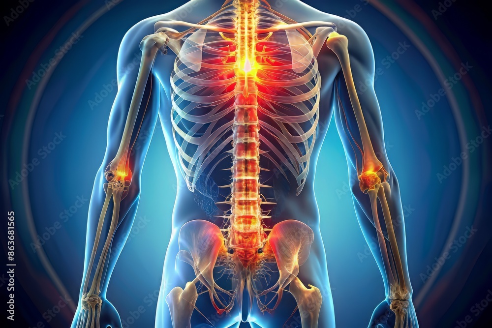 A 3D anatomy illustration of lumbar spine and sciatic nerve, showing ...