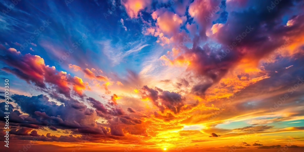 Vibrant sunset sky with clouds and color gradient, sunset, sky ...