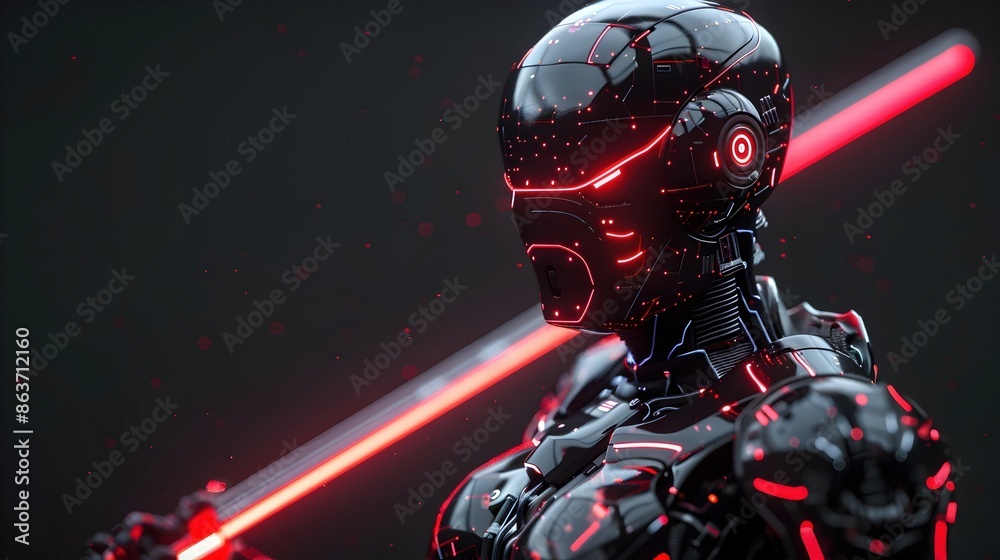 Hacker in Biomechanical Armor Wielding a Futuristic Katana Saber Stock ...