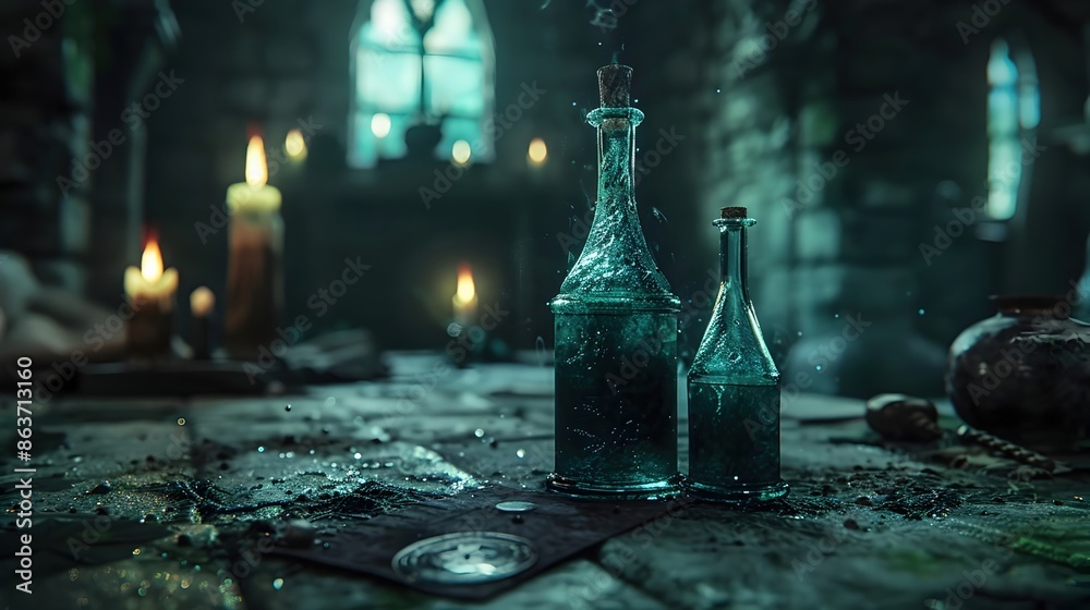 Mysterious Occult Ritual Chamber with Antique Alchemical Glassware and ...