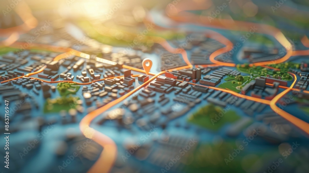 Interactive 3D map navigation system showcasing restaurant locations ...