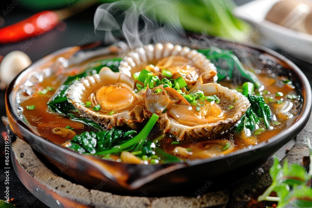 Cooked Abalone Dish, Scallops in Luxury Restaurant, Cooked Seashells ...