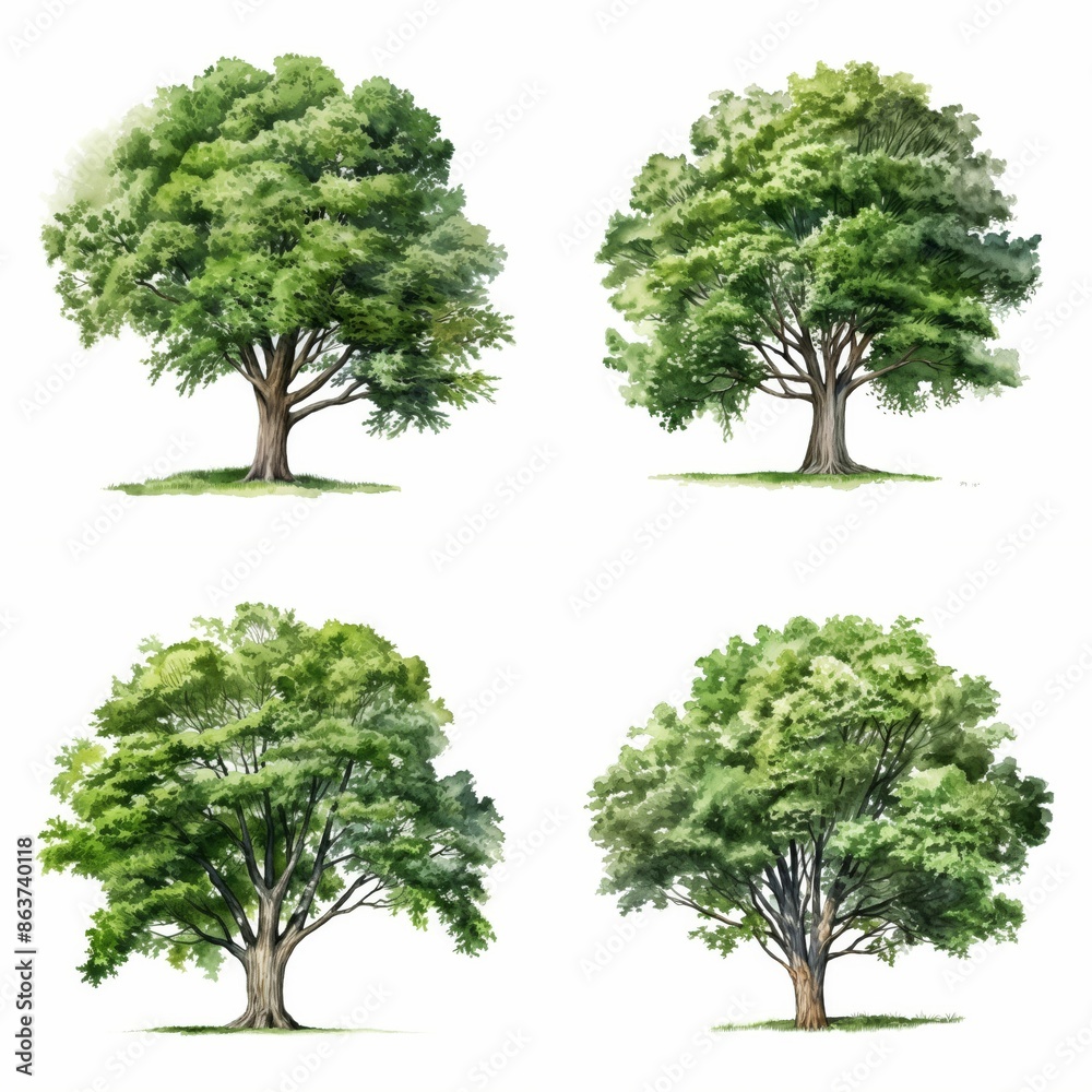 Four different trees are shown in various stages of growth Stock Photo ...